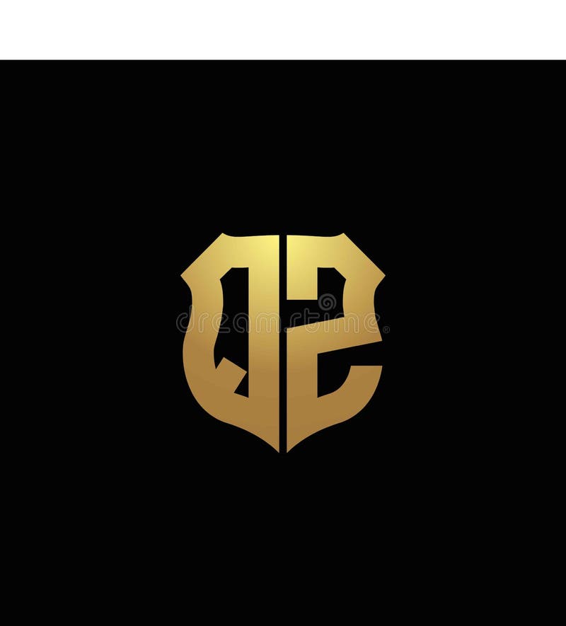 QZ Logo Monogram with Gold Colors and Shield Shape Design Template ...