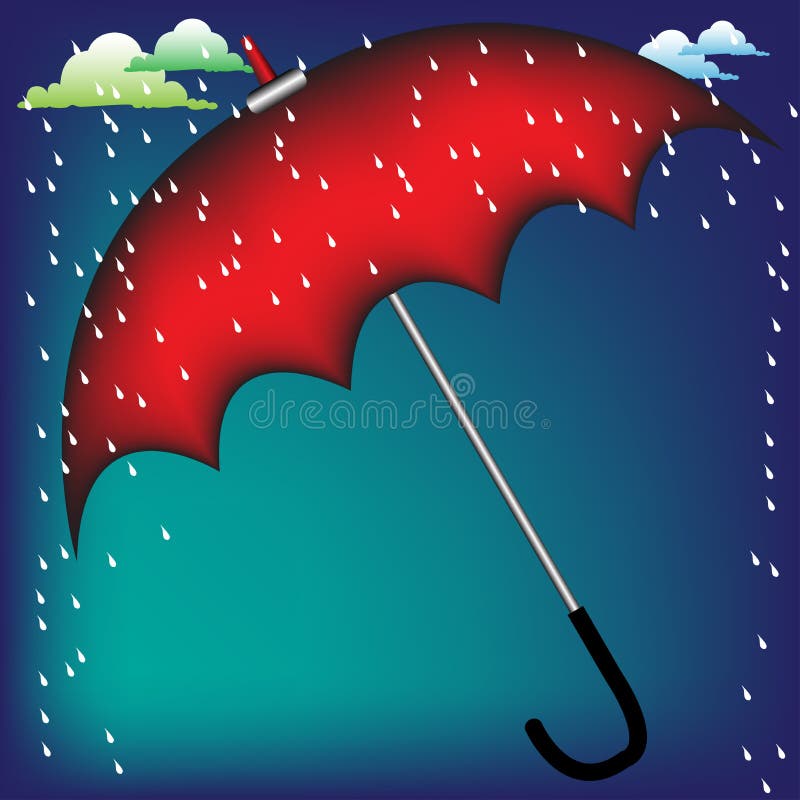 Moln Med Regn Och Ett Rött Paraply. Vintageaffisch På Gammalt Papper ...