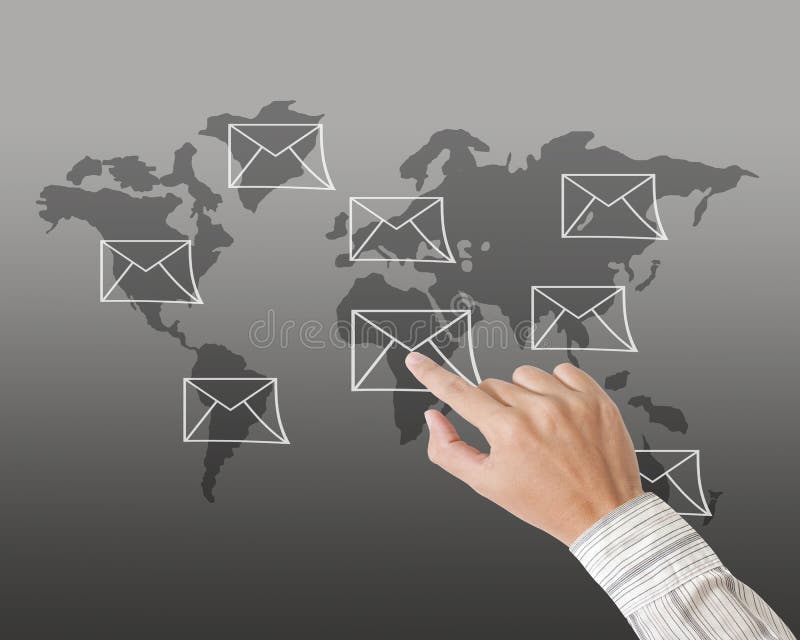 Ręki naciskowy emaila znak zdjęcie stock. Obraz złożonej z technologia ...