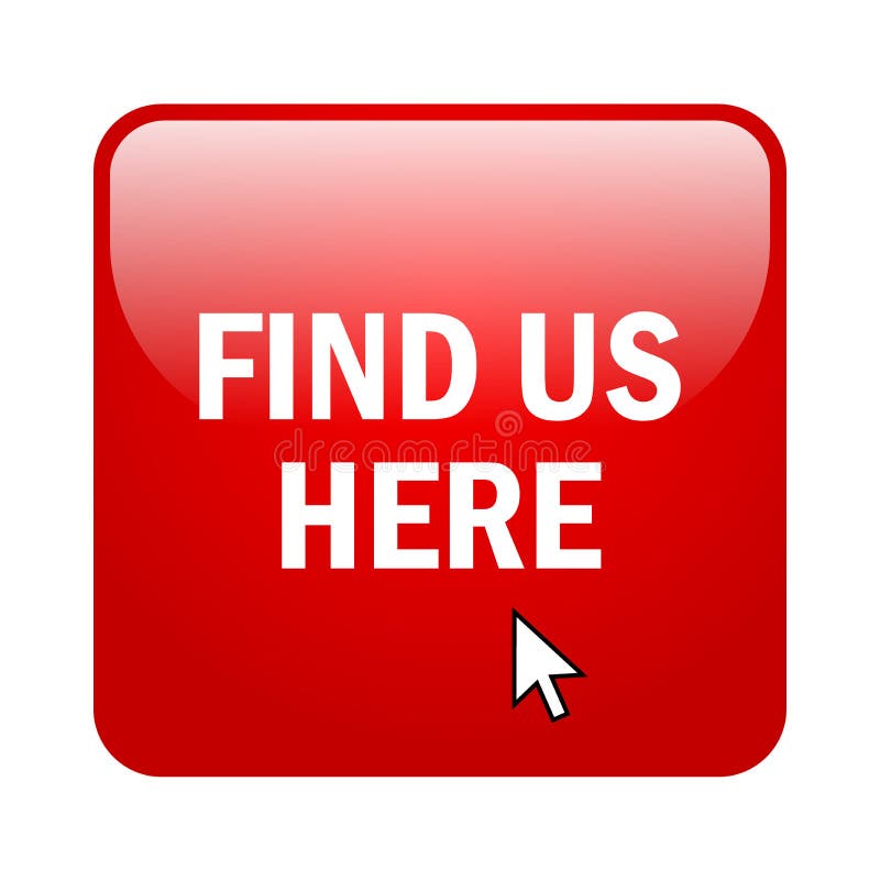 Find us here button stock vector. Illustration of graphic - 208213275