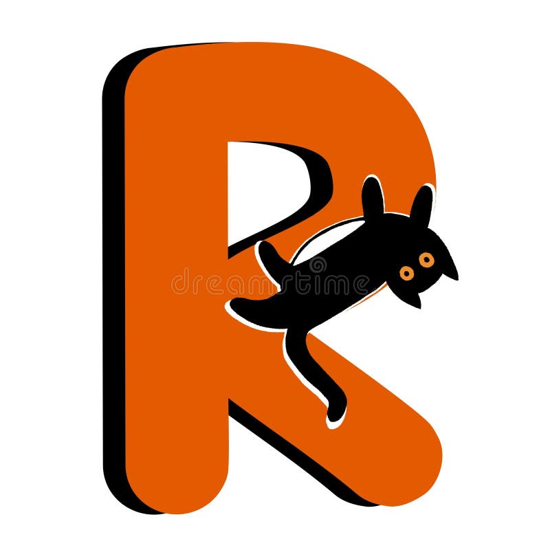Capital Letter R,Orange Alphabet Clipart with Black Cat Stock ...