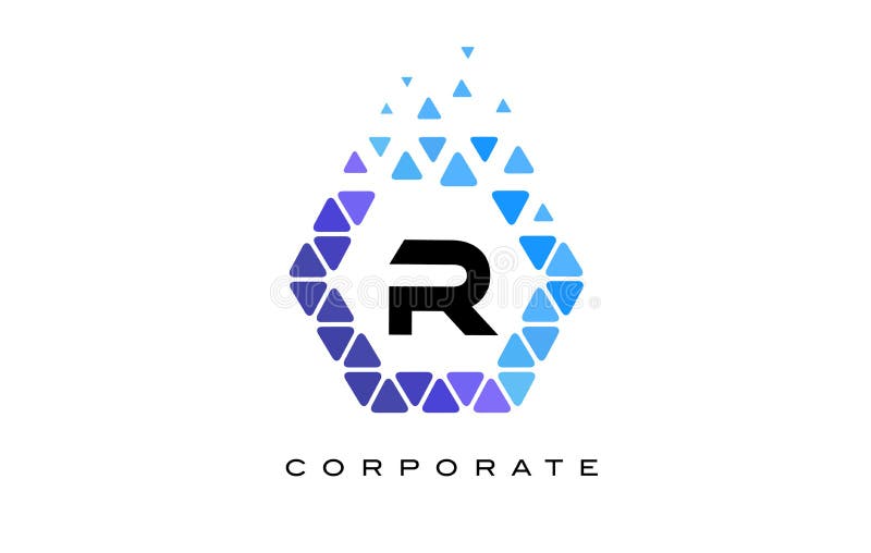 R Blue Hexagon Letter Logo with Triangles. Stock Illustration ...