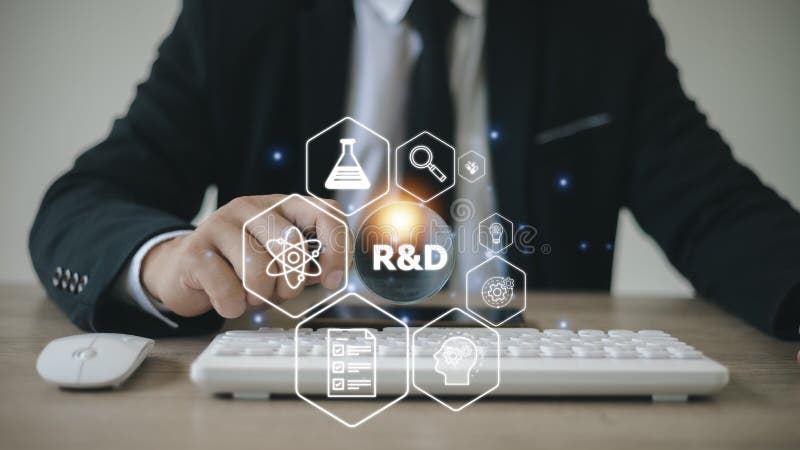 R and D Icon for Research and Development on Laptop Screen. Manage ...