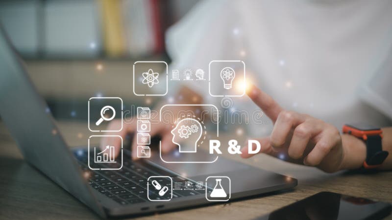 R and D Icon for Research and Development on Laptop Screen. Manage ...