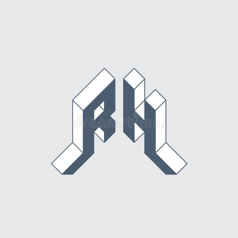 R and H - Monogram or Logotype. Isometric 3d Font for Design. Three ...