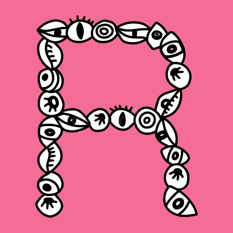 R Hand Drawn Vector Letter with Eye Symbols in Different Forms in ...