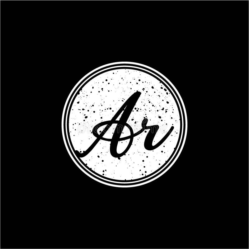 A R Initial Handwriting in Black and White Circle Frame Design Stock ...