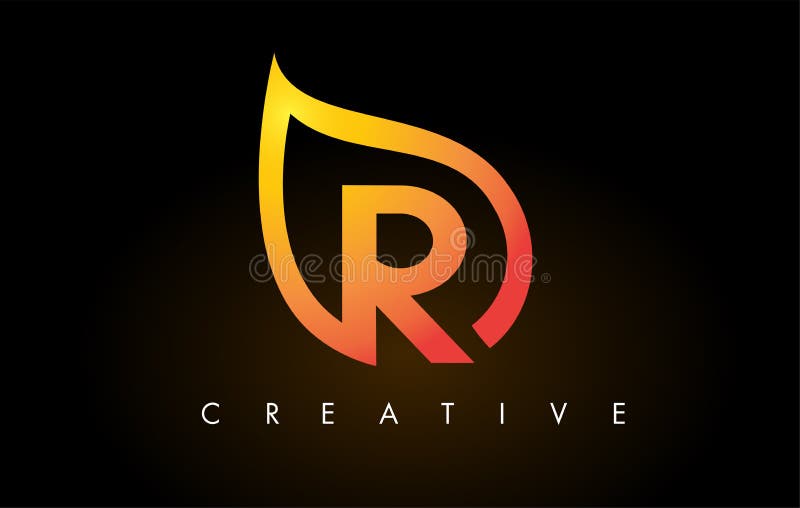 R Leaf Logo Letter Design with Golden Leaf Outline Stock Vector ...