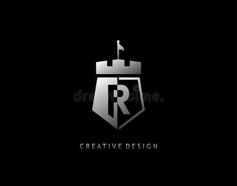 R Letter Silver Shield Icon. Negative Spave Elegant Shield Shape ...