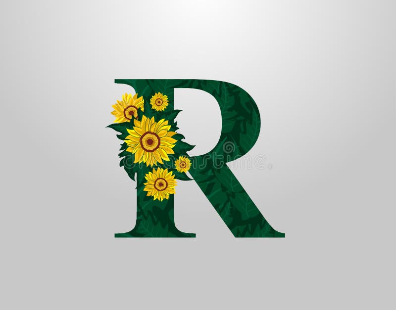R Letter with Sunflower Vector Design. Flower R Logo Icon Stock Vector ...