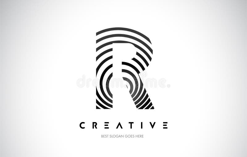 R Lines Warp Logo Design. Letter Icon Made with Black Circular Lines ...