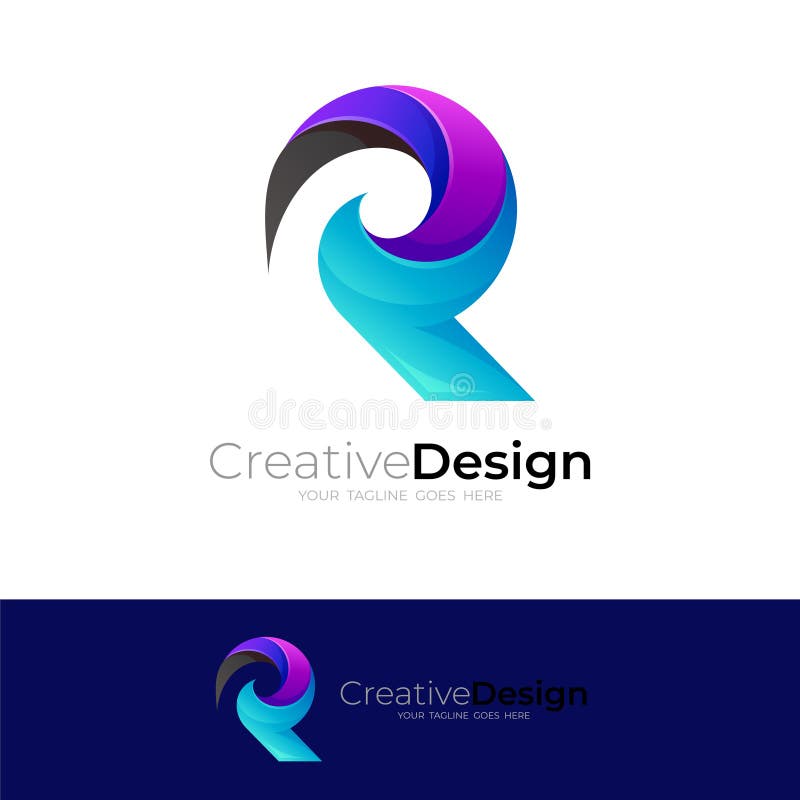 R Logo with Wave Design Template, Blue Color Stock Vector ...