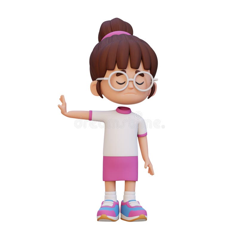 3D Cute Girl Character Rejection Pose Stock Illustration - Illustration ...