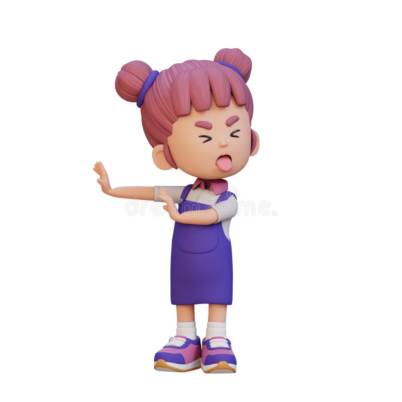 3D Cute Girl Character Rejection Pose Stock Photo - Illustration of ...
