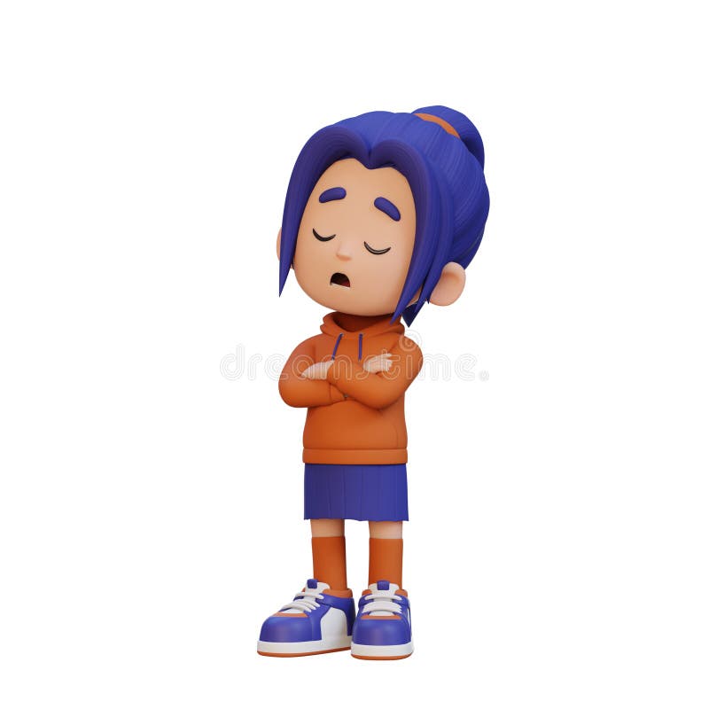 3D Cute Girl Character Rejection Pose Stock Image - Illustration of ...