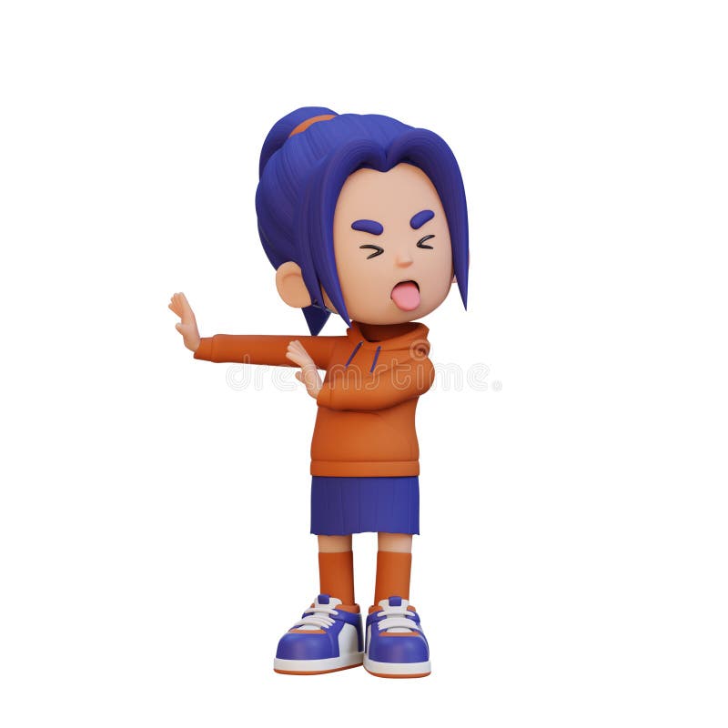 3D Cute Girl Character Rejection Pose Stock Image - Illustration of ...