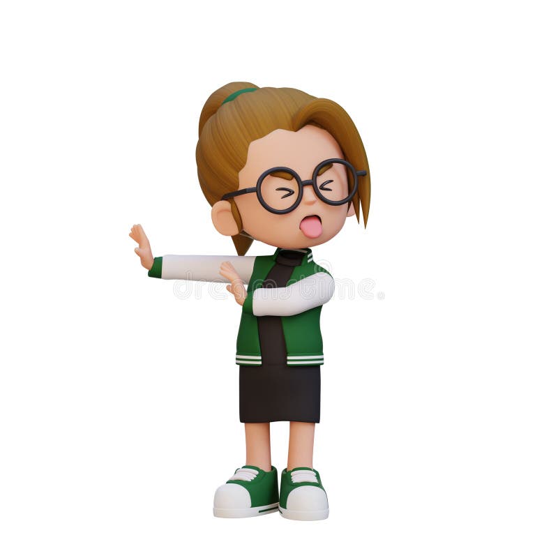3D Cute Girl Character Rejection Pose Stock Image - Illustration of ...