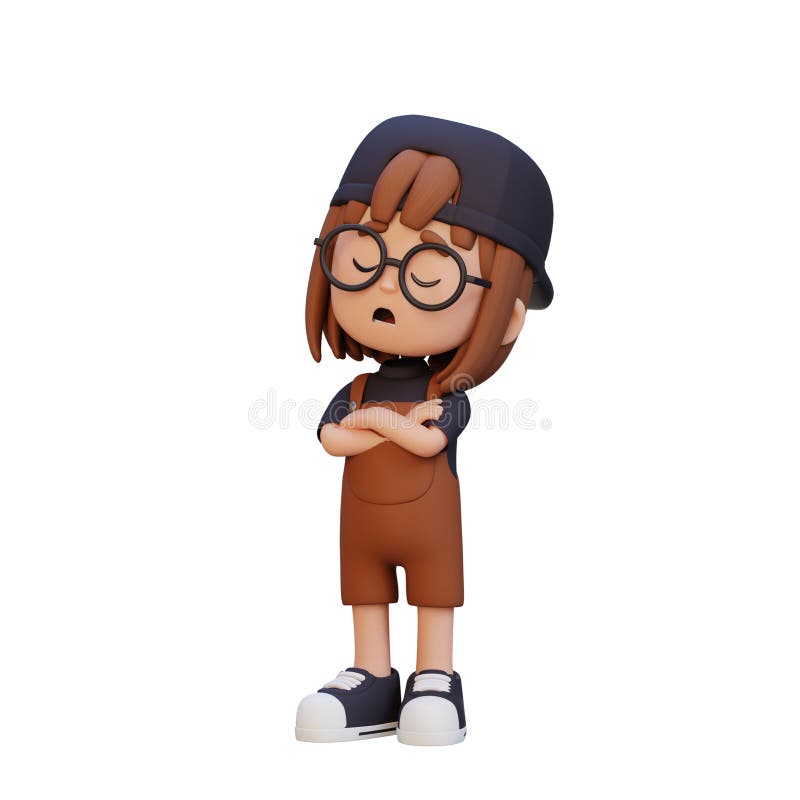 3D Cute Girl Character Rejection Pose Stock Photo - Illustration of ...