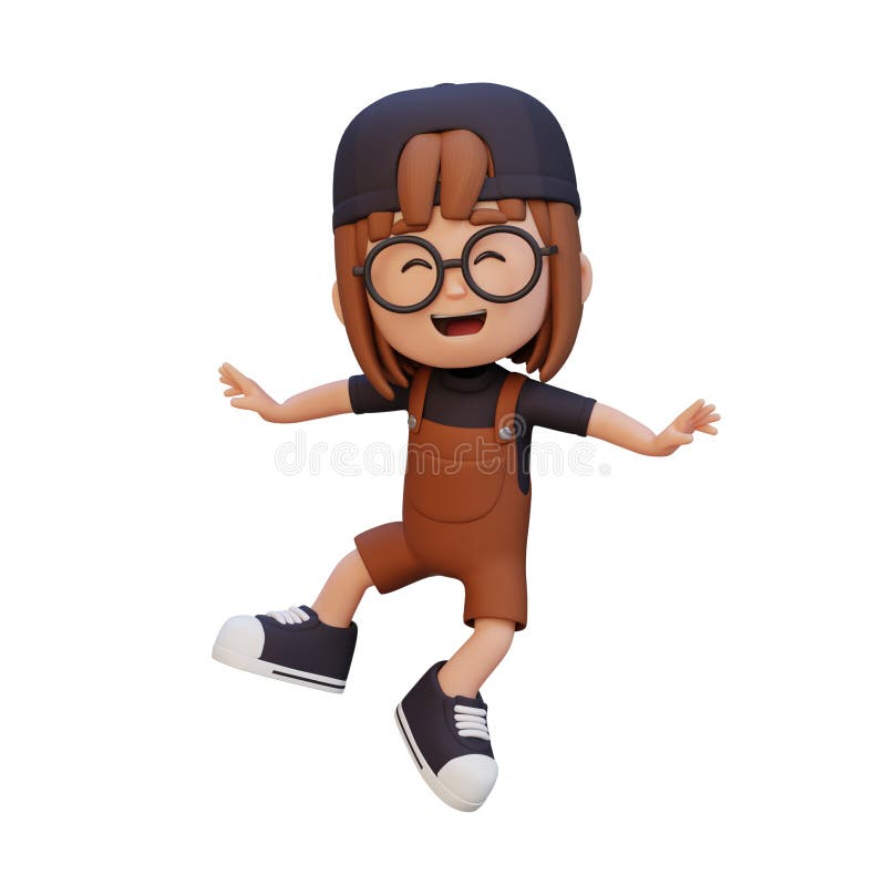 3D Cute Girl in Jumping Pose Stock Image - Illustration of male ...