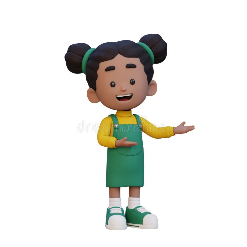 3D Cute Girl Presenting Pose Stock Image - Illustration of student ...