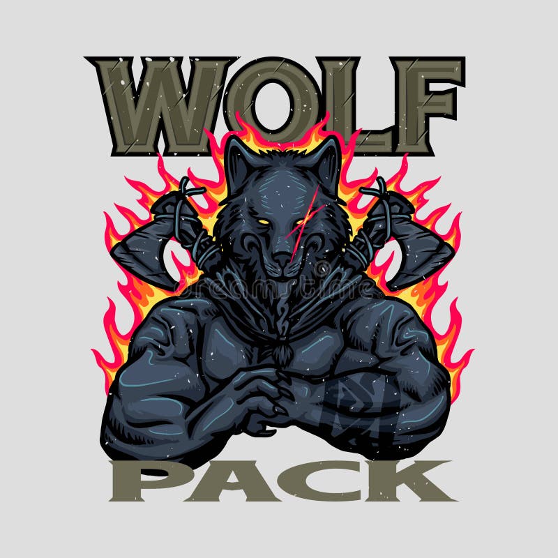 A Muscular Viking Wolf with 2 Axes . Vector Illustration for Streetwear ...