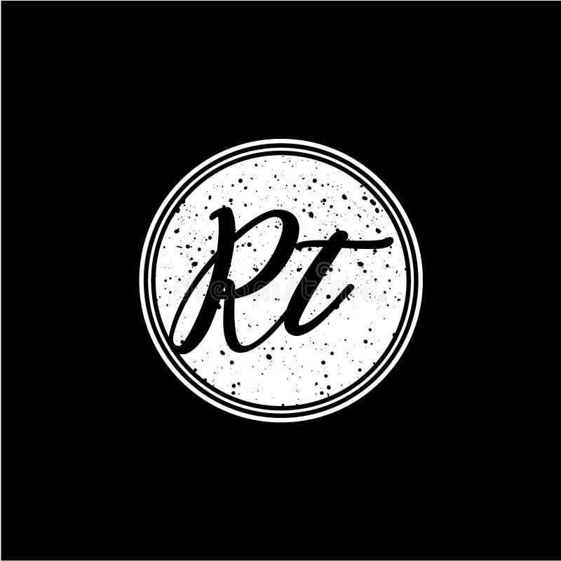R T Initial Handwriting in Black and White Circle Frame Design Stock ...