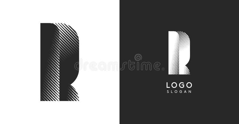 R Vector Letter. Sharp Contrast Monogram Strike Diagonal Hatching for ...