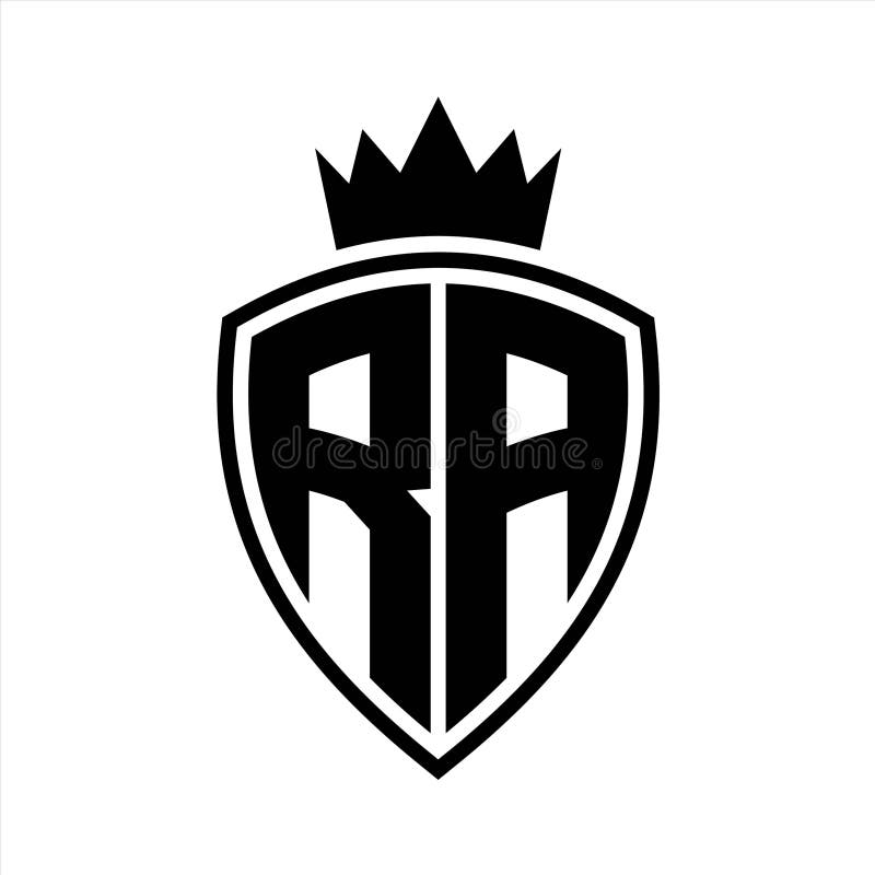 RA Letter Monogram Shield and Crown Outline Shape with Black and White ...