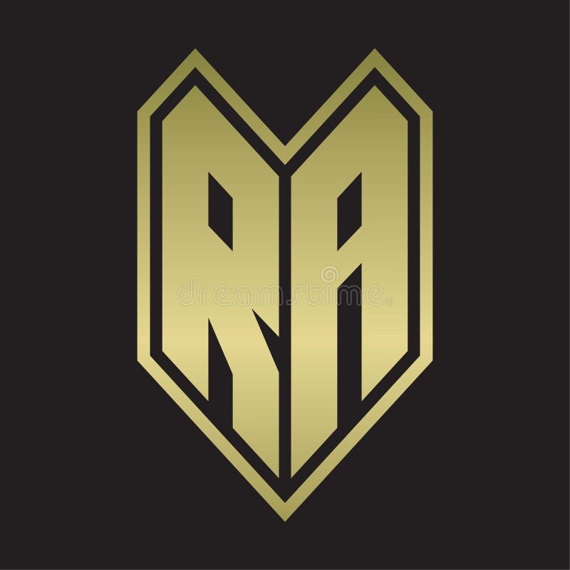 RA Logo Monogram with Emblem Line Style Isolated on Gold Colors Stock ...