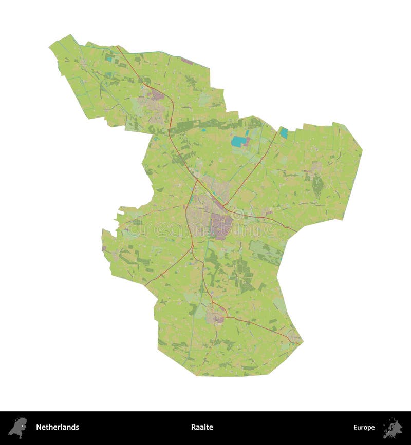 Raalte, Netherlands, Isolated on White. Topographic Humanitarian Stock ...