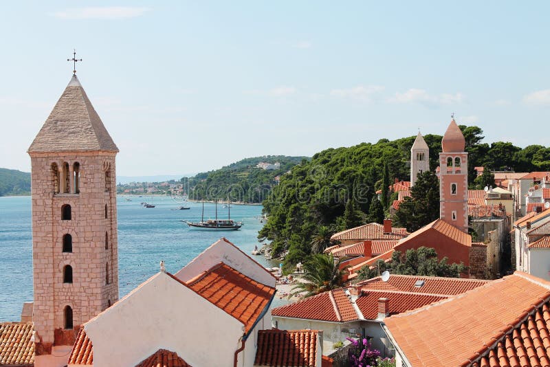 Rab island stock image. Image of belfry, town, church - 91613729