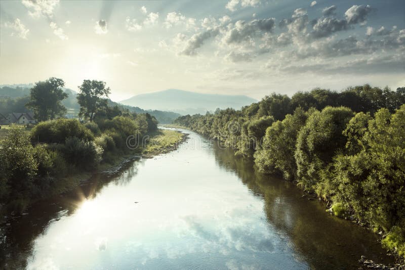 Raba river in Poland stock image. Image of sunset, gorce - 32993849