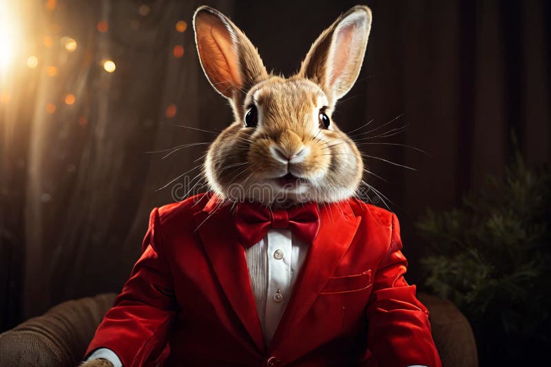 Rabbbit in red suit stock illustration. Illustration of curtain - 315654573
