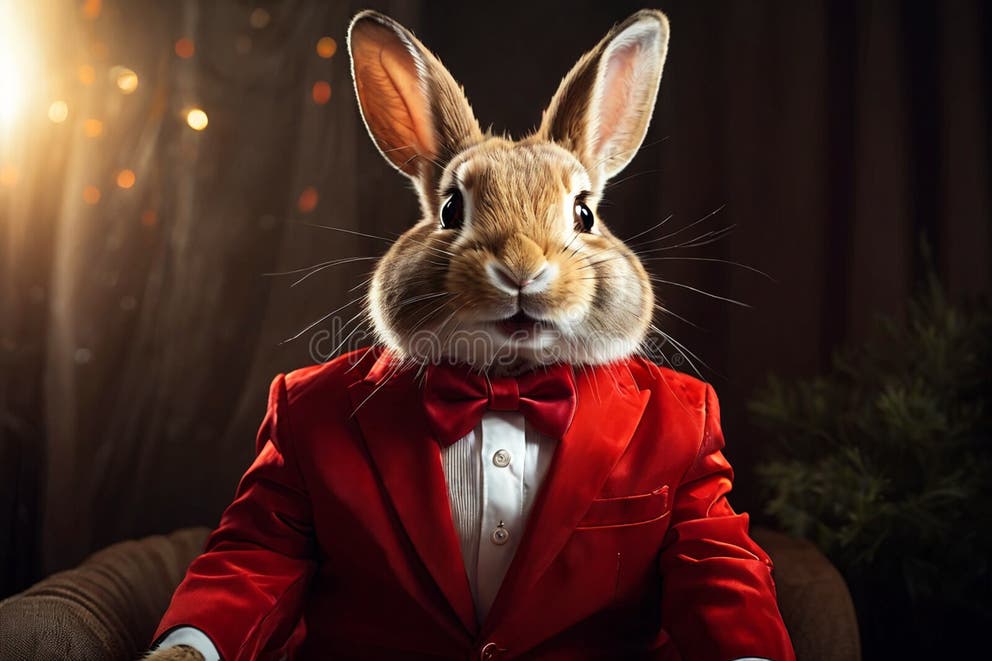 Rabbbit in red suit stock illustration. Illustration of curtain - 315654573