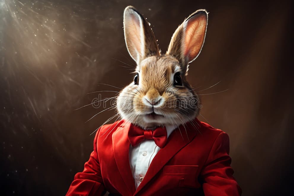 Rabbbit in red suit stock illustration. Illustration of curtain - 315654633