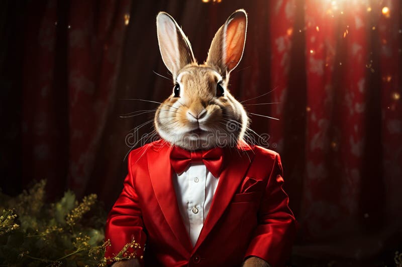 Rabbbit in red suit stock illustration. Illustration of suit - 315654661