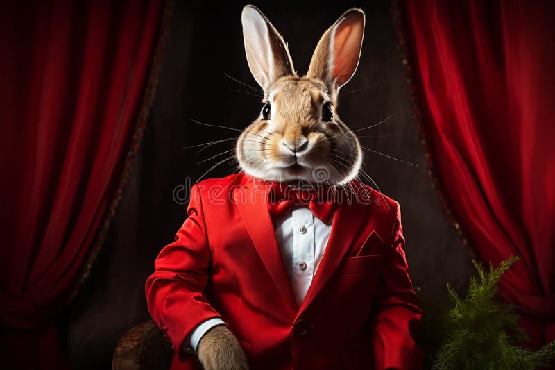Rabbbit in red suit stock illustration. Illustration of light - 315654727