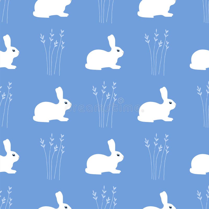 Seamless Vector Pattern with Rabbits and Plant. Stock Vector ...