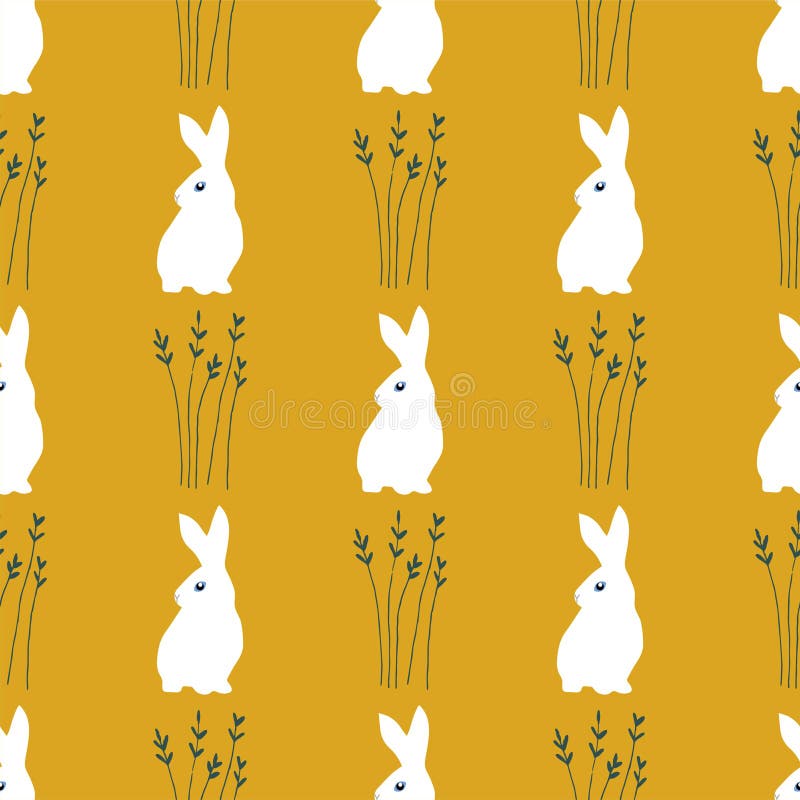 Seamless Vector Pattern with Rabbits and Plant. Stock Vector ...