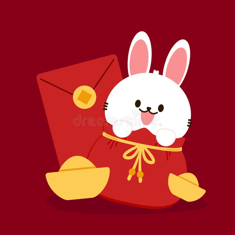 Chinese New Year Money Pocket Vector. Rabbit in Rad Bag Stock Vector ...