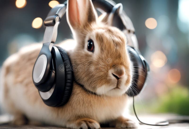 Rabbit adphones stock illustration. Illustration of animal - 326092959