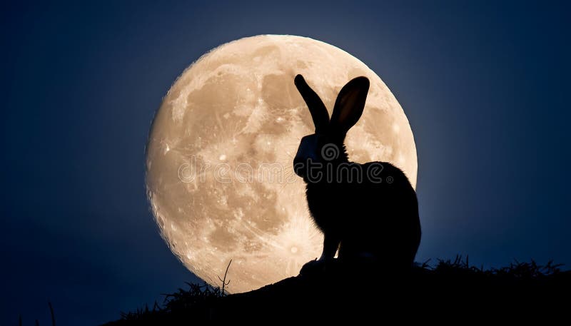 Rabbit Against the Backdrop of a Full Moon Stock Illustration ...