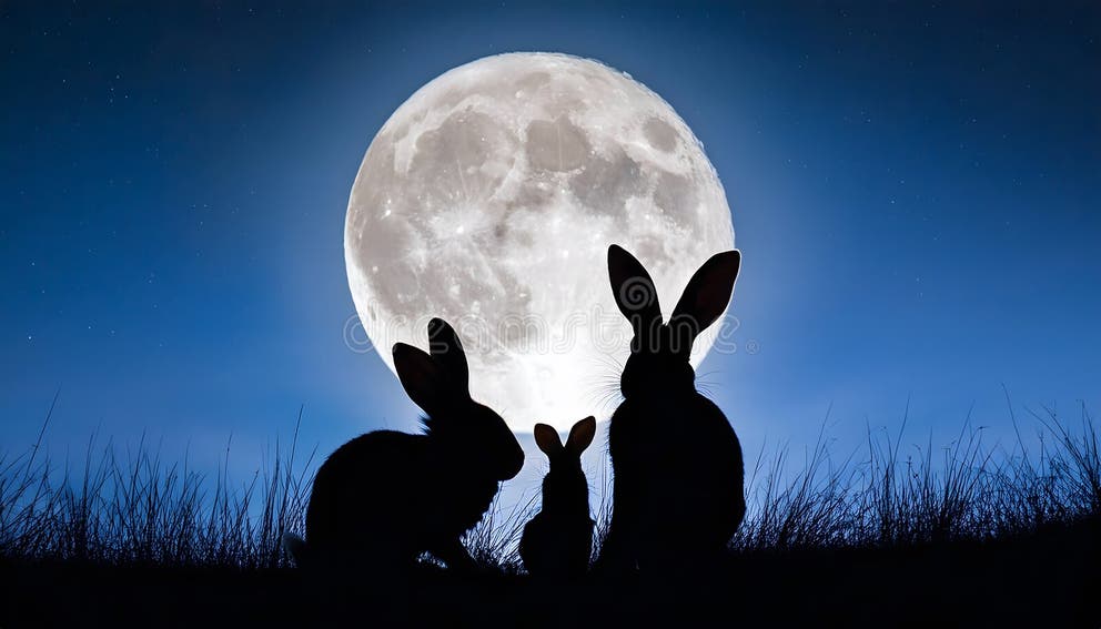 Rabbit Against the Backdrop of a Full Moon Stock Illustration ...