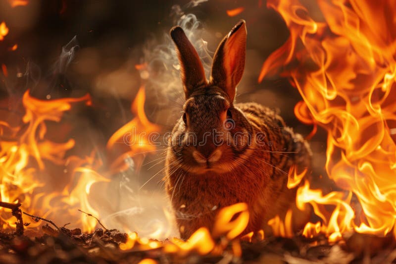 Rabbit Amidst Flames Mesmerizing Danger Stock Photo - Image of ...