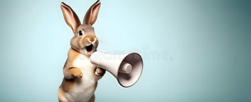 Rabbit Announcing Using Hand Speaker. Notifying, Warning, Announcement ...