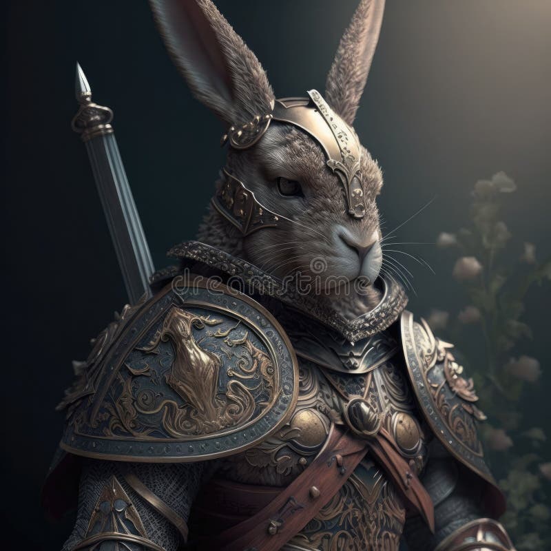 Rabbit In Armor Knigh Suit Created With Generative Ai Stock Illustration Illustration Of