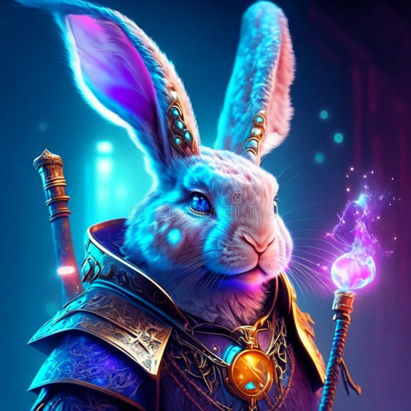 Rabbit in the Armor with a Magic Wand. 3D Rendering AI Generated Stock ...