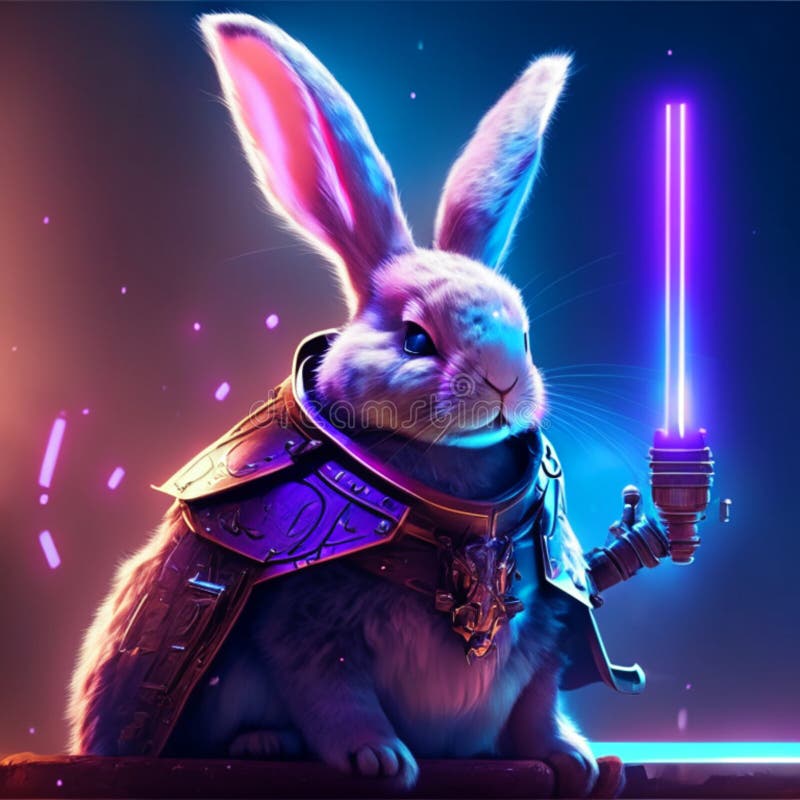 Rabbit in Armor with Sword in His Hand. 3d Rendering Generative AI ...
