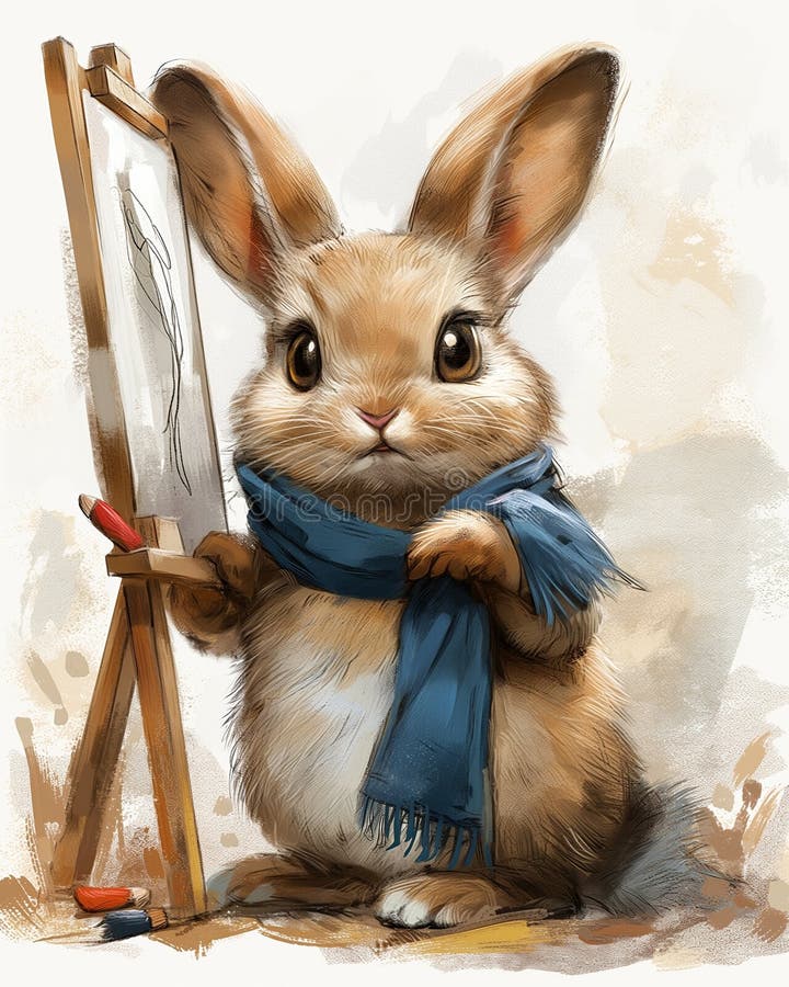 Rabbit Artist at Easel stock illustration. Illustration of draw - 324483608