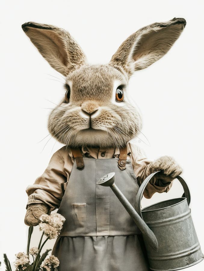 A Rabbit As a Gardener with a Watering Can Stock Photo - Image of ...